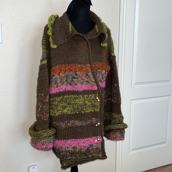 Jackets & Coats | Bohemian Hand Knitted Jacket Funky Mixed Browns Pinks ...